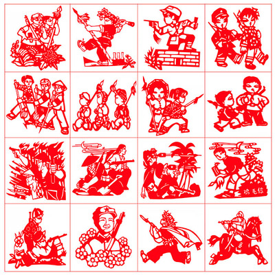 16张小战士革命战争红色文化剪纸