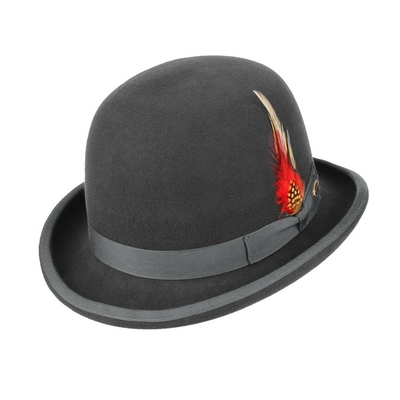 Wool Felt Feather Derby Bowler Hat  /Wo Satin Lined Fas