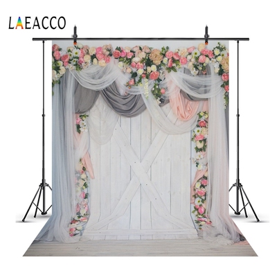 Wedding Backgrounds Flower Wreath Curtain Gray Wooden Board