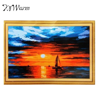 DIY Oil Painting By Number Sunset Seascape Sailing Boat Pict