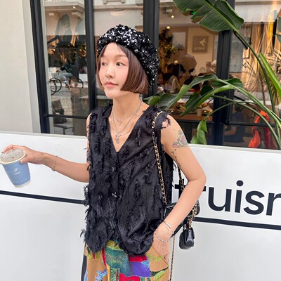 仙乐飘飘法式夏日刚需百搭流苏马甲 高级感叠穿黑色显瘦短款背心