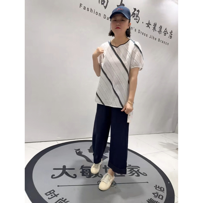 3095女权贵族2026夏新款加肥加大码女装立体剪裁纯棉拼接T恤小衫