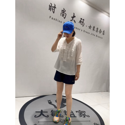 3981女权贵族2026夏新款加肥加大码女装通勤立体剪裁苎麻V领小衫