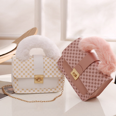 小包包女bag印花女士手提包2023新款ins毛毛绒单肩斜挎包