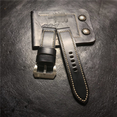 黑色霍尔文软牛皮手工表带 HorweenCXL 茶芯皮适用于沛纳海