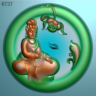 6737圆牌观音雕刻浮雕图北京精雕图JDP灰度图挂件BMP浮雕图