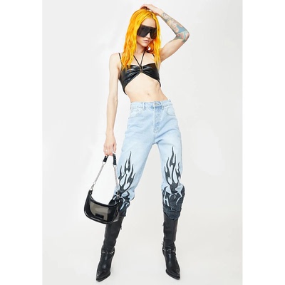 火焰复古休闲百搭牛仔裤