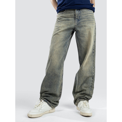 男女同款猫须汽油宽松阔腿牛仔裤