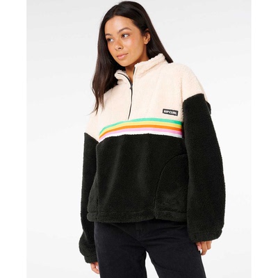 黑色拼彩虹条摇粒绒上衣