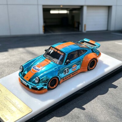 MC 1:64 保时捷RWB930  鲸翼版Gulf海湾电镀蓝/橙涂装 合金车模