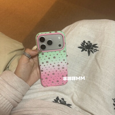 羊咩咩MM小众韩系ins渐变简约星星苹果17ProMax少女心手机壳适用iPhone16Pro甜美17高级感15软保护套