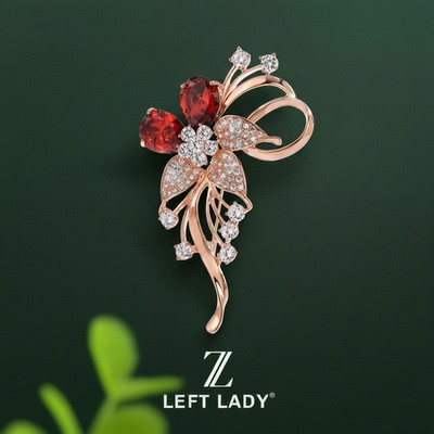 优雅轻奢红锆石胸针外套饰品