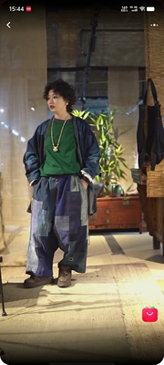 沉香布衣草堂 原创自制拼接老布蓝染双层微吊裆休闲长裤C25s01013