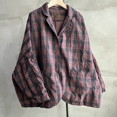 沉香布衣草堂 老布双层西服外套古古麦短衣格子不同随发GG26s015