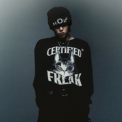 Grailz高街猫脸字母印花长袖T恤