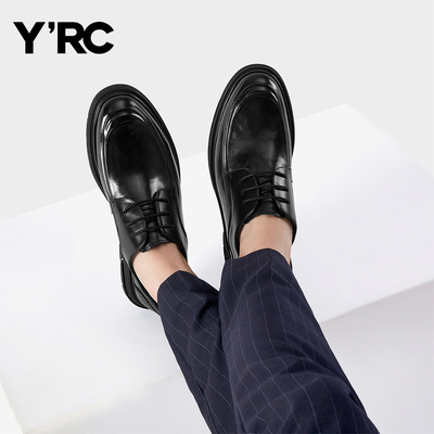 YRC真皮商务皮鞋男士2025新款黑色系带德比鞋透气舒适正装鞋