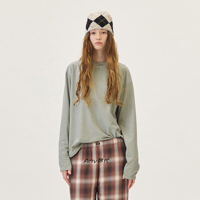 Amy韩国代购GROVE 26春 FONDS STRIPE T-SHIRT 圆领长恤条纹T恤