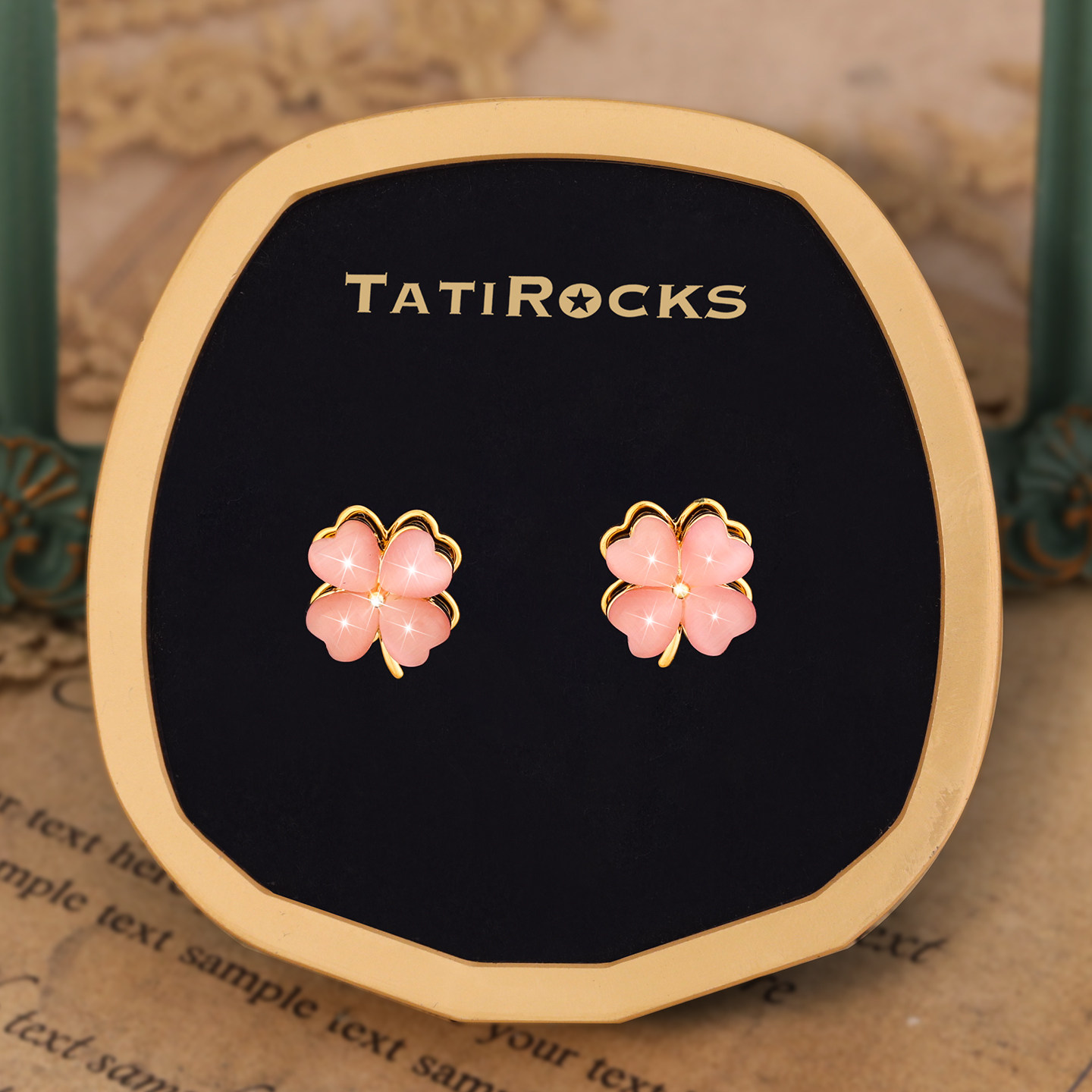 丹麦【设计师】Tatirocks猫眼四叶草耳钉高级感轻奢耳环珍玩摆件