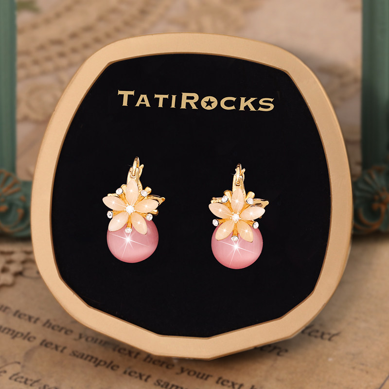 丹麦【设计师】Tatirocks猫眼石花朵耳钉高级感轻奢珍玩摆件耳环