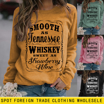 亚马逊ebay跨境新品秋冬圆领smooth as jennessee字母印花卫衣衫