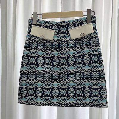 半身裙 夏季女装新品高腰显瘦民族风抽象印花A字裙气质百搭潮短裙