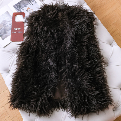 复古风翻领仿皮草宽松马甲坎肩