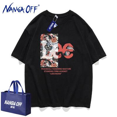 NANGAOFF设计感潮牌美式大码短袖T恤男女同款情侣装宽松上衣加肥