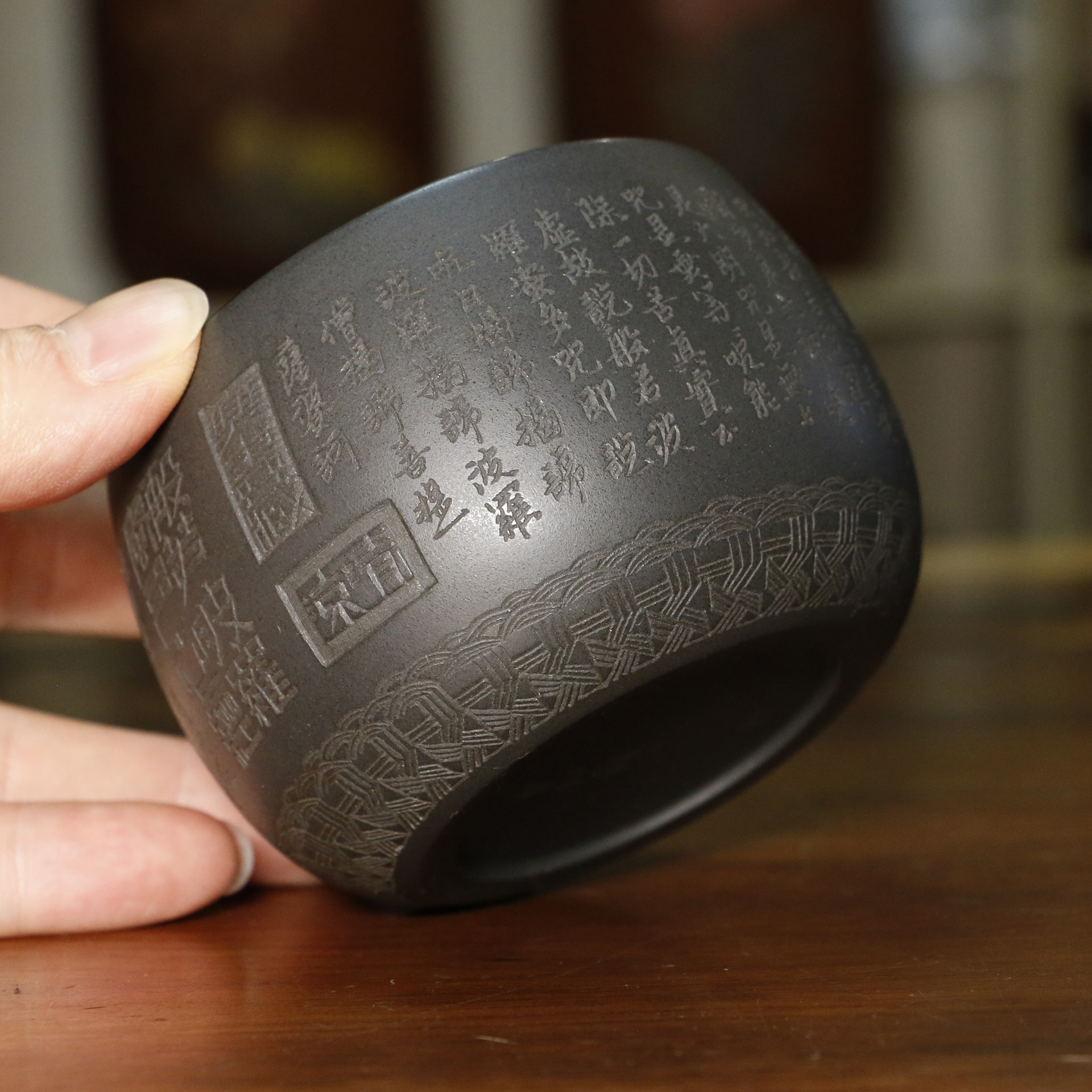 建水紫陶茶杯水杯品茗杯闻香杯手工陶杯/事俗堂田小文心经主人杯