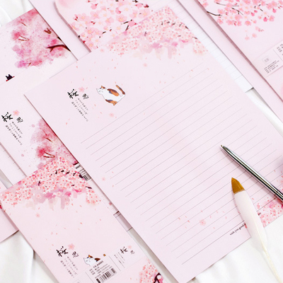 日韩信纸信封套装情书收纳袋可爱简约彩色留言纸浪漫樱花感谢写信