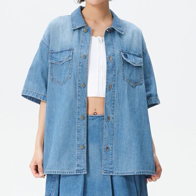 MLB男女同款26夏牛仔翻领衬衫字母刺绣短袖3ADRV0163 3ADRB1063