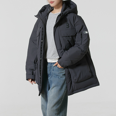 MLB男女简约宽松保暖羽绒服25冬季新款连帽运动面包服3ADJB0756