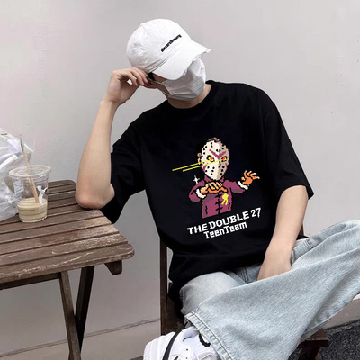 2727WORLD法老同款 27&TNTM联名像素人像纯棉短袖T恤宽松男女潮牌