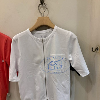 香港专柜代購agnes b 簡約純色口袋拉鏈短袖薄款外套 25春夏女裝