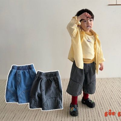 PIE松紧腰牛仔裤！QZQZ~韩国童装 26春款中小童直筒短裤