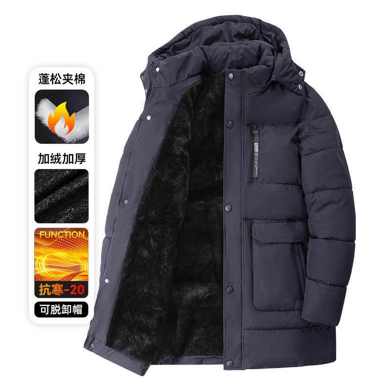 彬纳利2026冬季跨境加绒加厚防风棉衣新款保暖中长款连帽棉衣外套