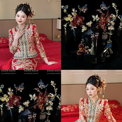 欧姿新品推荐红色系气质新中式步摇发簪发钗婚礼跟妆发饰女1037