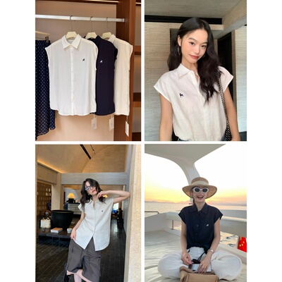 【莱赛尔+亚麻】刺绣小飞袖白色衬衫女Q62 宽松显瘦通勤短袖衬衣