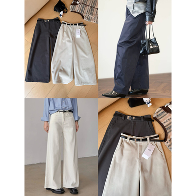 【加绒】J15高智感休闲裤女洗水棉冬季宽松百搭阔腿西裤九分裤