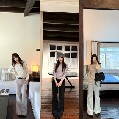 【AHY】早春一体绒绒高腰微喇裤