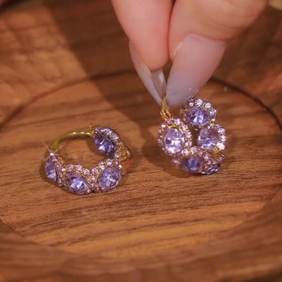 法式时尚紫色水晶耳扣水晶女