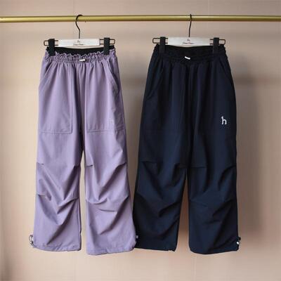 春秋装女中大童三色徒步登山面料抽绳两穿伞兵宽松直筒裤2037
