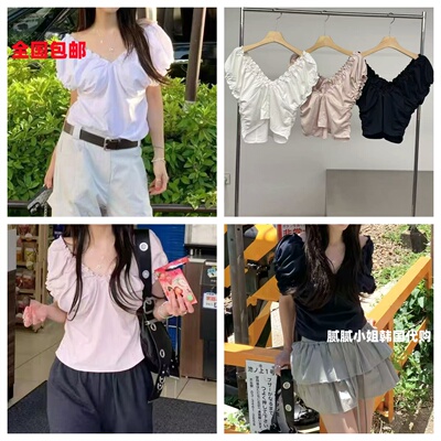 BERTHA韩国东大门代购夏季款洋气百搭大v领收腰衬衫060104