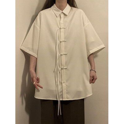 复古短袖衬衣设计感垂感唐装