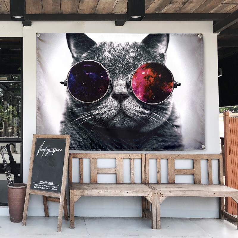 可定制可爱萌趣动物猩猩猫狗鹰墙面装饰挂旗挂布床头客厅沙发背景