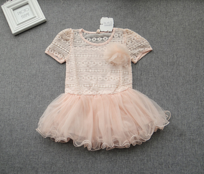 清仓韩版童装夏季女童蕾丝刺绣短袖连衣裙蓬蓬公主裙网纱连身裙子