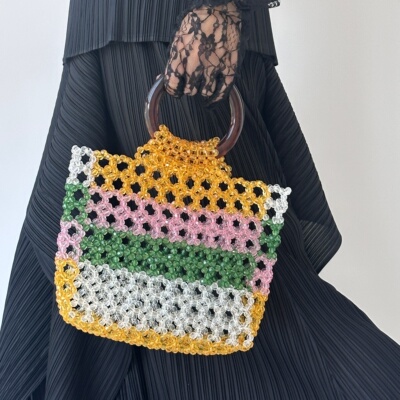 【CILI CLUTCH 】夏日花穿撞色拼接镂空手提包