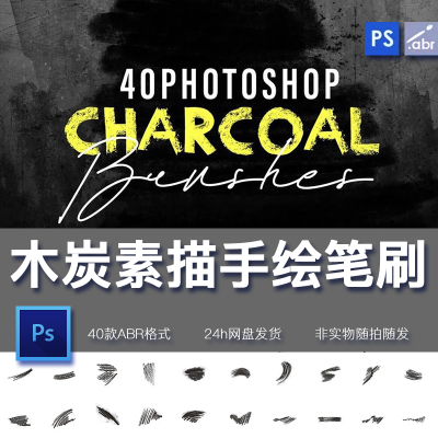 40款木炭素描手绘画描边勾线纹理效果PS笔刷绘画素材ABR格式素材