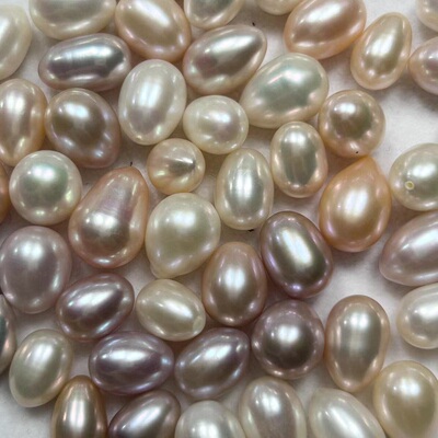 实拍11-12mm半孔强光天然淡水珍珠米形颗粒裸散珠DIY 手饰品项链