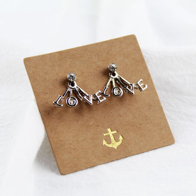 女款日韩风love韩版玻璃水钻耳坠