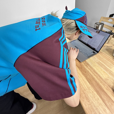 320G重磅纯棉短袖T恤男刺绣廓形拼接撞色球衣ins潮条纹复古宽松t